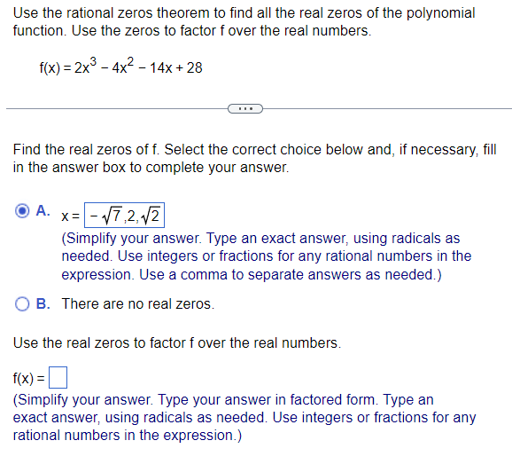 Use the rational zeros theorem to find all the real | Chegg.com