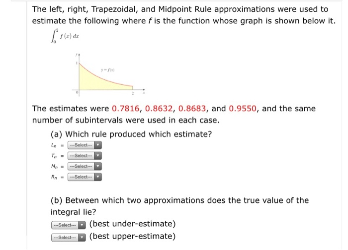 Solved The left, right, Trapezoidal, and Midpoint Rule | Chegg.com