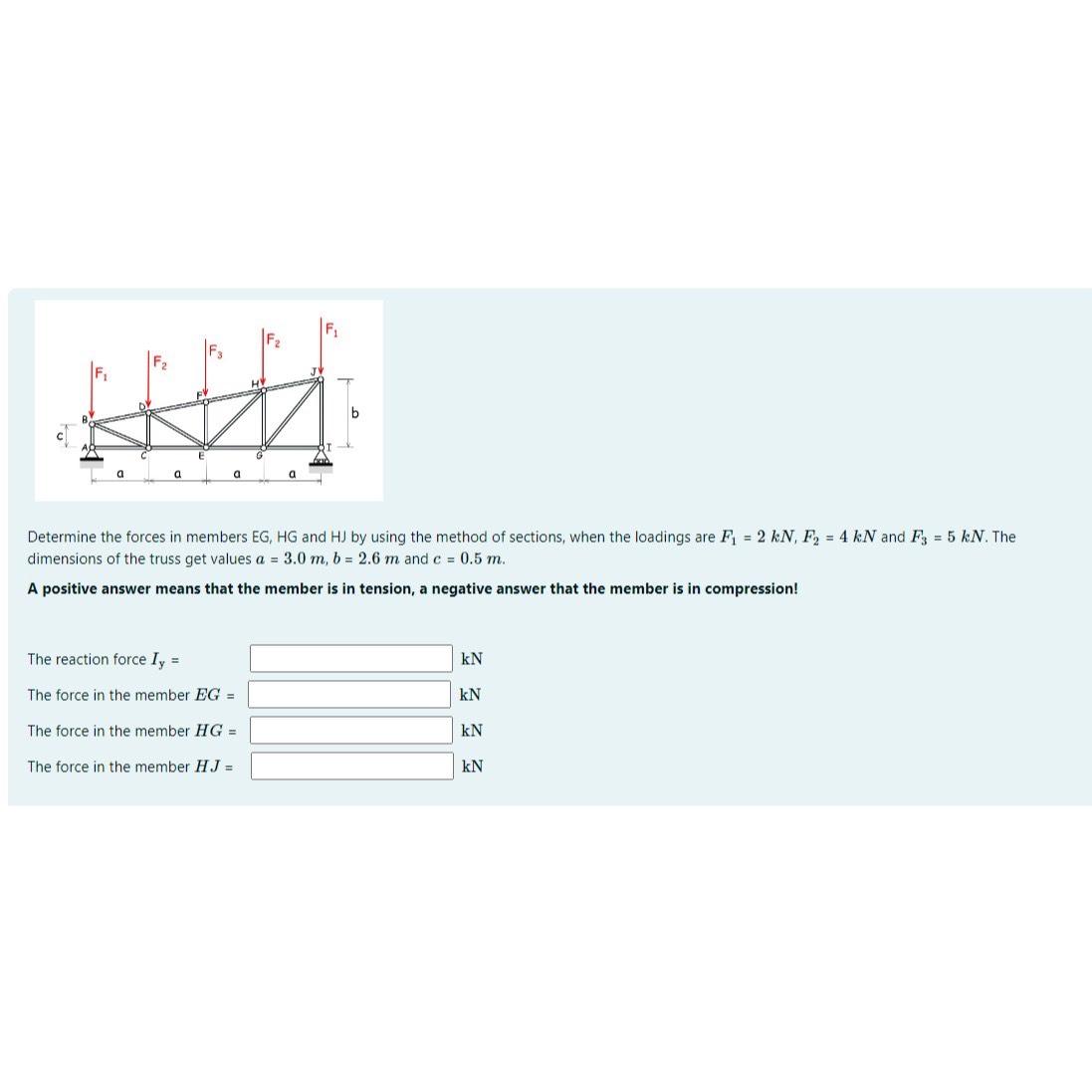 Solved Determine the forces in members EG, ﻿HG and HJ by | Chegg.com