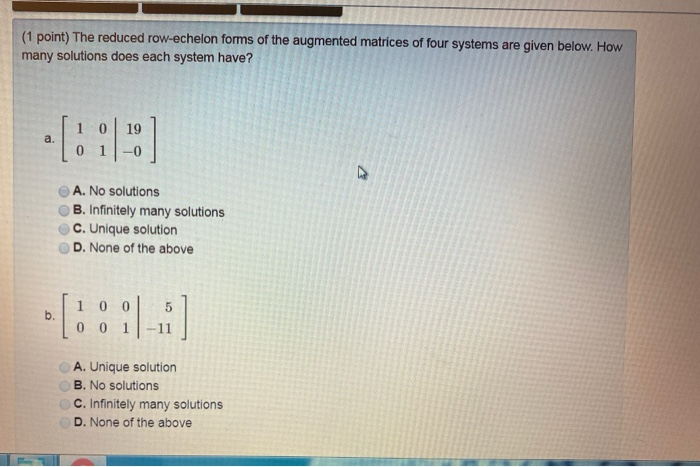 Solved (1 point) The reduced row-echelon forms of the | Chegg.com