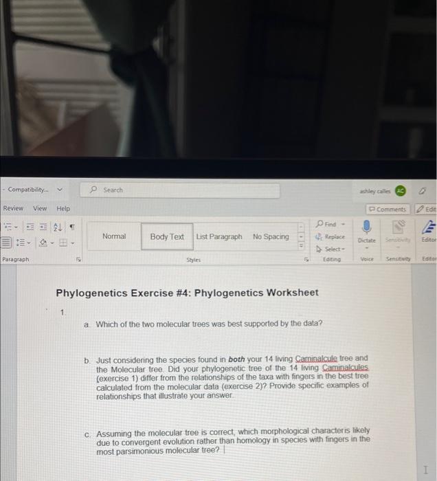 Phylogenetics Exercise \#4: Phylogenetics Worksheet | Chegg.com