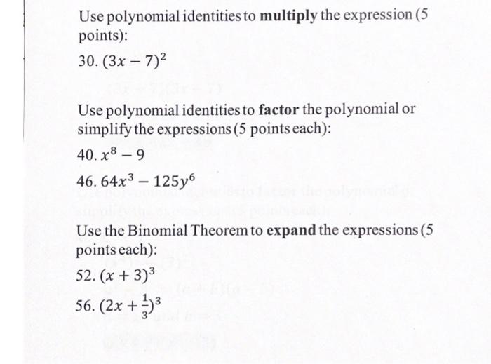 Solved Use polynomial identities to multiply the expression | Chegg.com