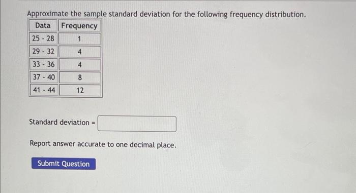 Solved Approximate the sample standard deviation for the | Chegg.com