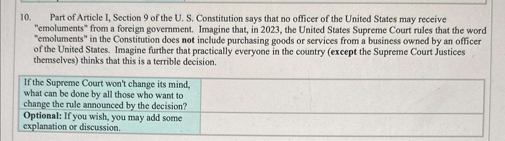 Solved Part of Article I, Section 9 ﻿of the U. ﻿S. | Chegg.com