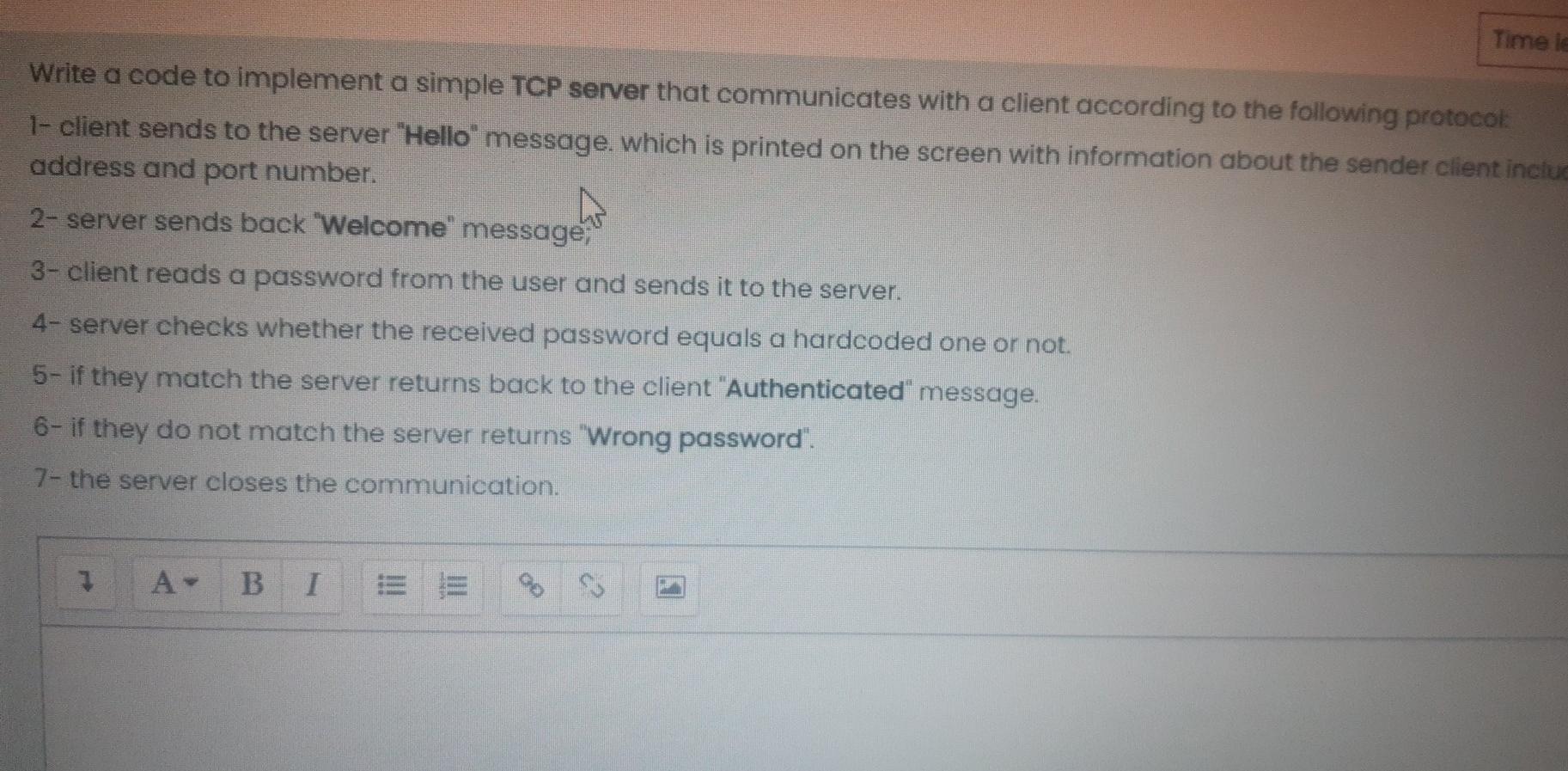 Solved Time le Write a code to implement a simple TCP server | Chegg.com