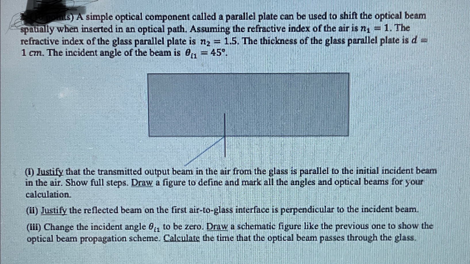 Solved A simple optical component called a parallel plate | Chegg.com