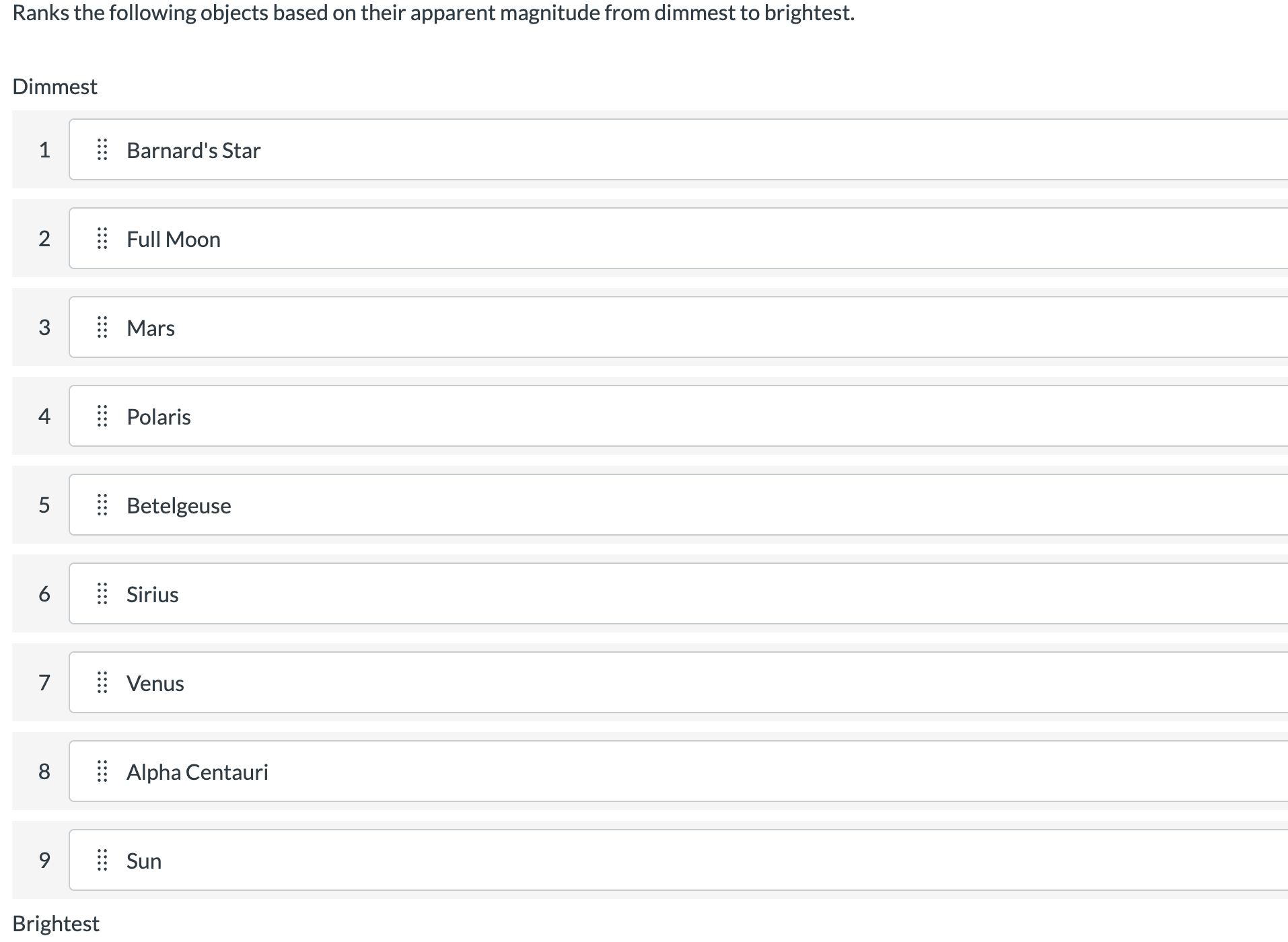 Solved Ranks the following objects based on their apparent | Chegg.com