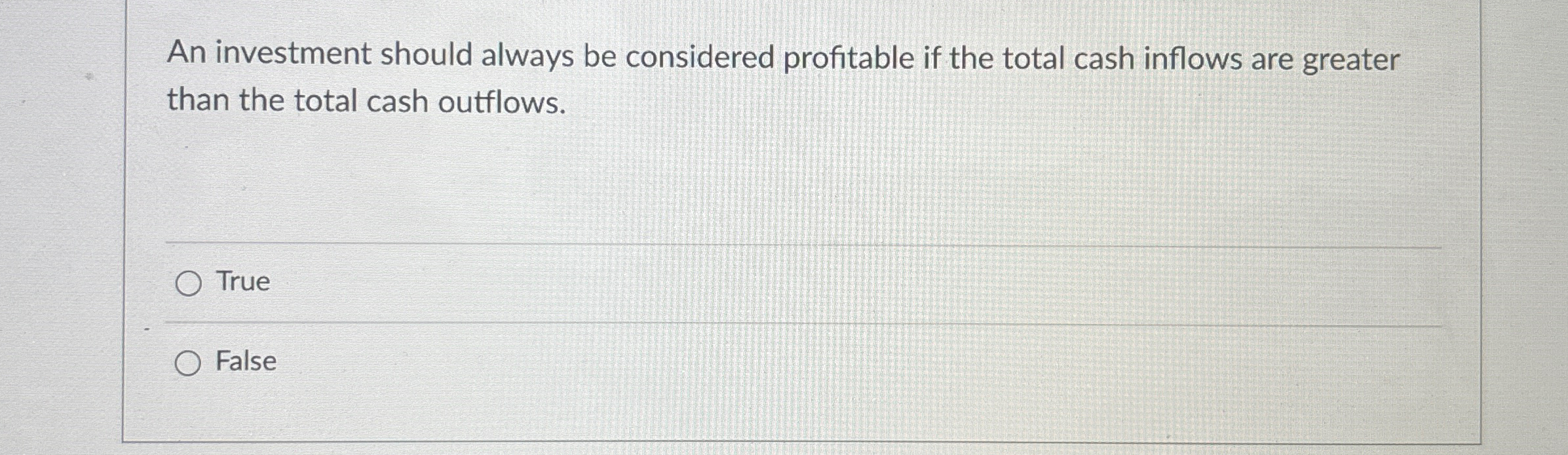 Solved An investment should always be considered profitable | Chegg.com