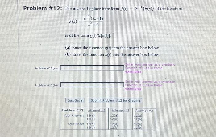 Solved Problem \#12: The inverse Laplace transform | Chegg.com