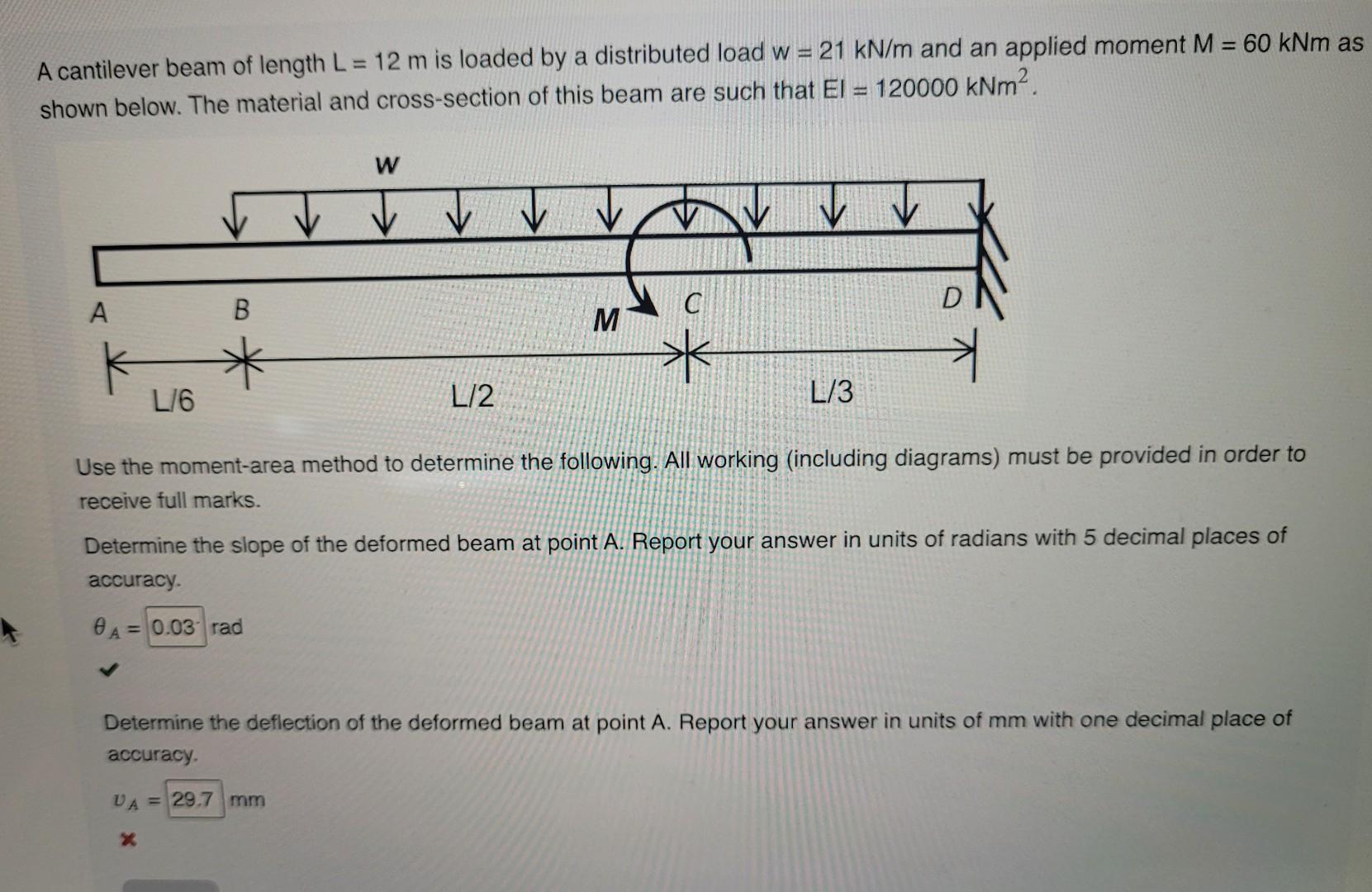 Solved A cantilever beam of length L=12 m is loaded by a | Chegg.com