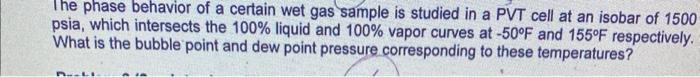 Solved The phase behavior of a certain wet gas sample is | Chegg.com