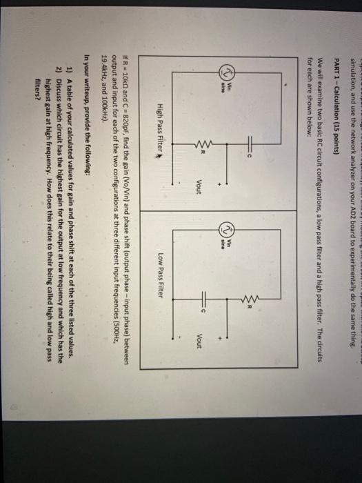 Solved simulation, and use the network analyzer on your AD2 | Chegg.com