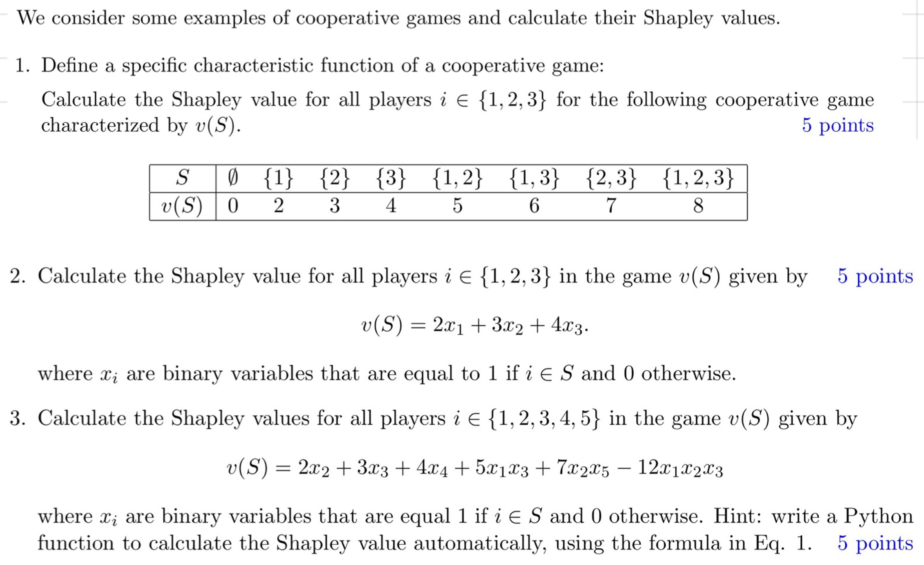 Solved We consider some examples of cooperative games and | Chegg.com