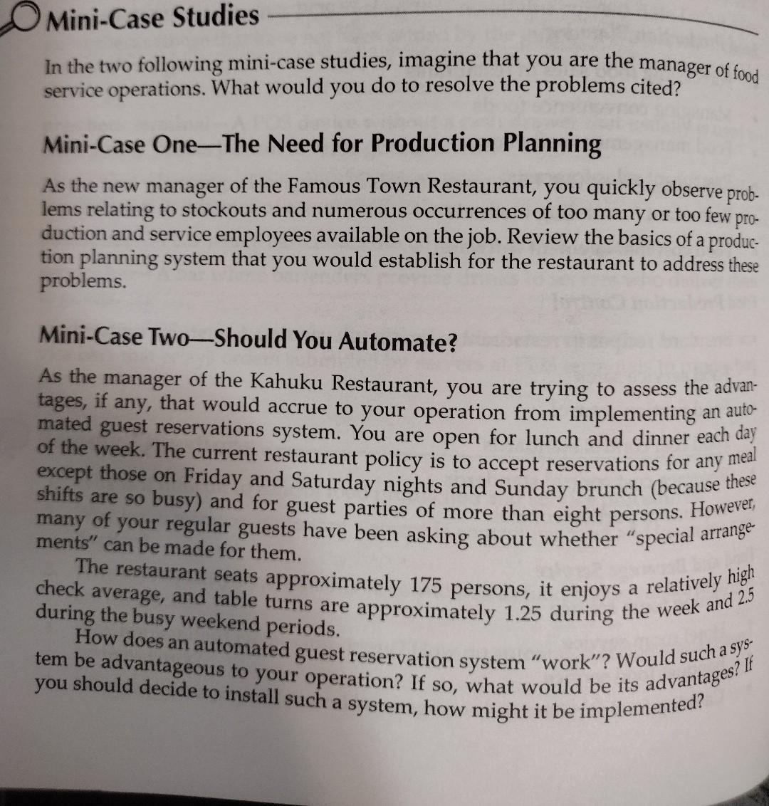 Mini-Case Studies In the two following mini-case | Chegg.com