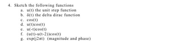 Solved 4. Sketch the following functions a. u(t) the unit | Chegg.com