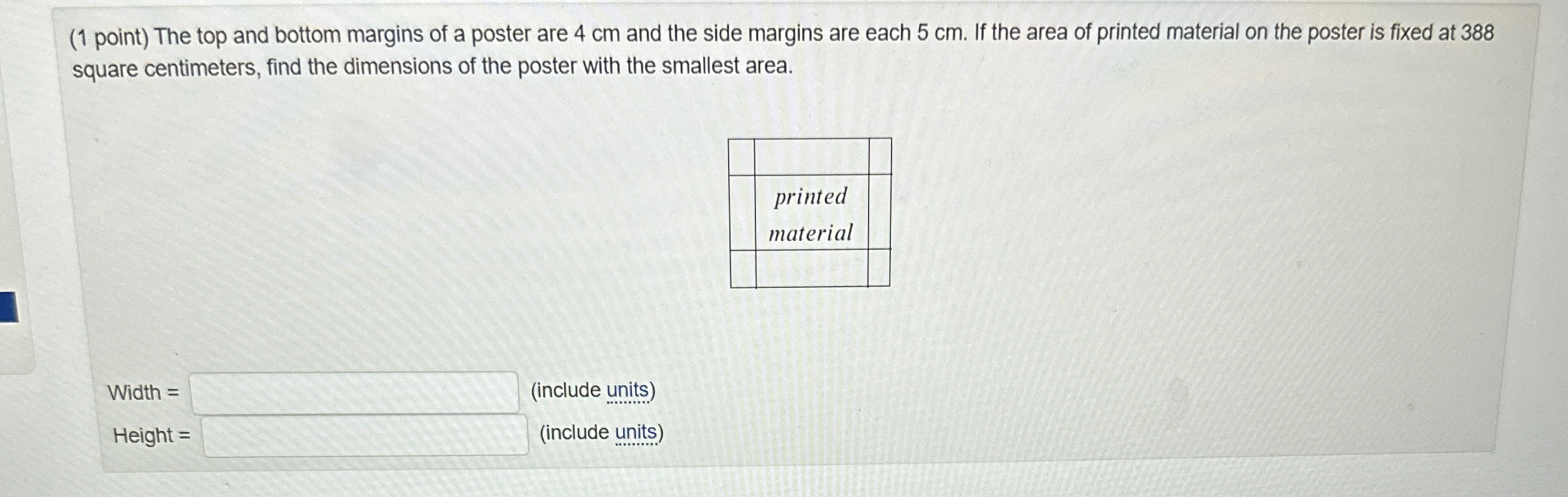 Solved (1 ﻿point) ﻿The top and bottom margins of a poster | Chegg.com