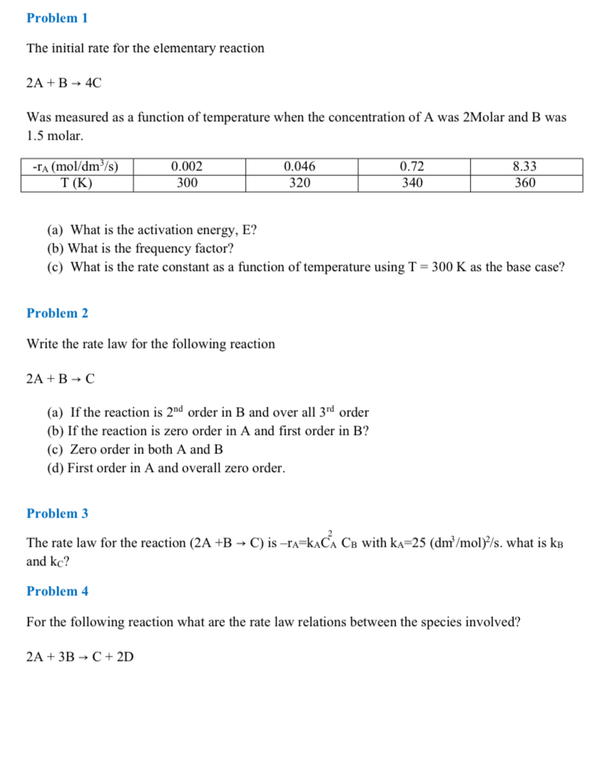 Solved Problem 1The initial rate for the elementary | Chegg.com