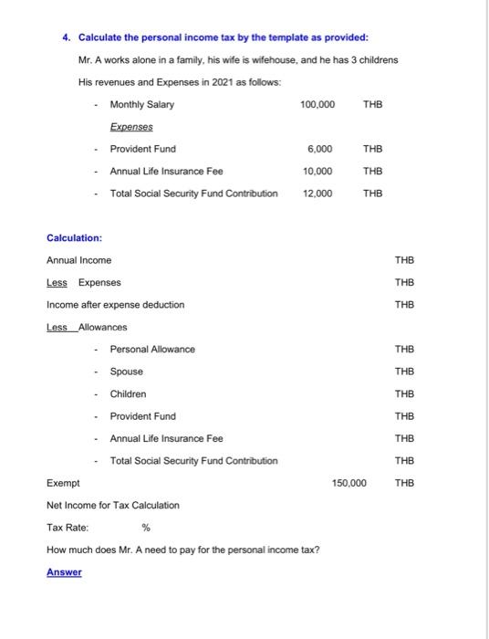 Solved 4. Calculate the personal income tax by the template | Chegg.com