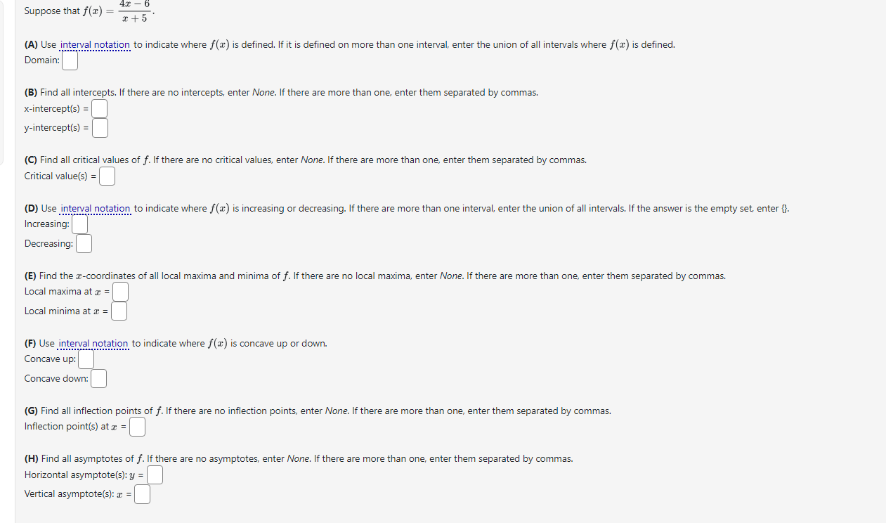Solved Suppose that f(x)=4x-6x+5.(A) ﻿Use interval notation | Chegg.com