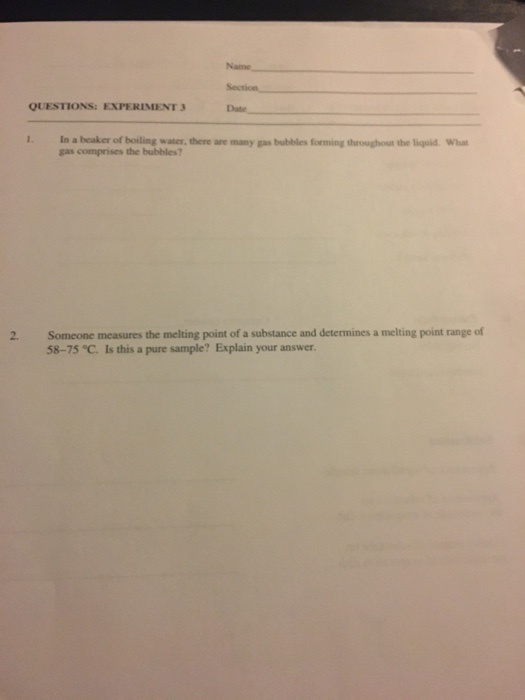Solved Name Section Data Sheet Experiment 3 Date A Melting 9058