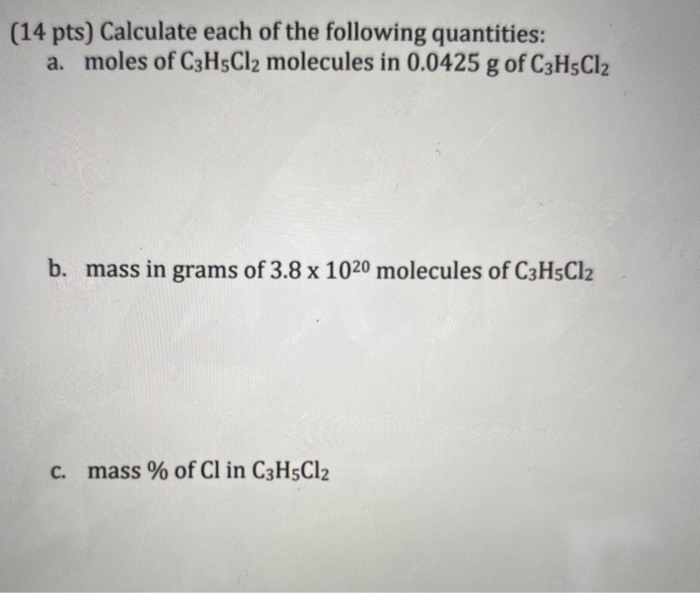 Solved (14 pts) Calculate each of the following quantities: | Chegg.com