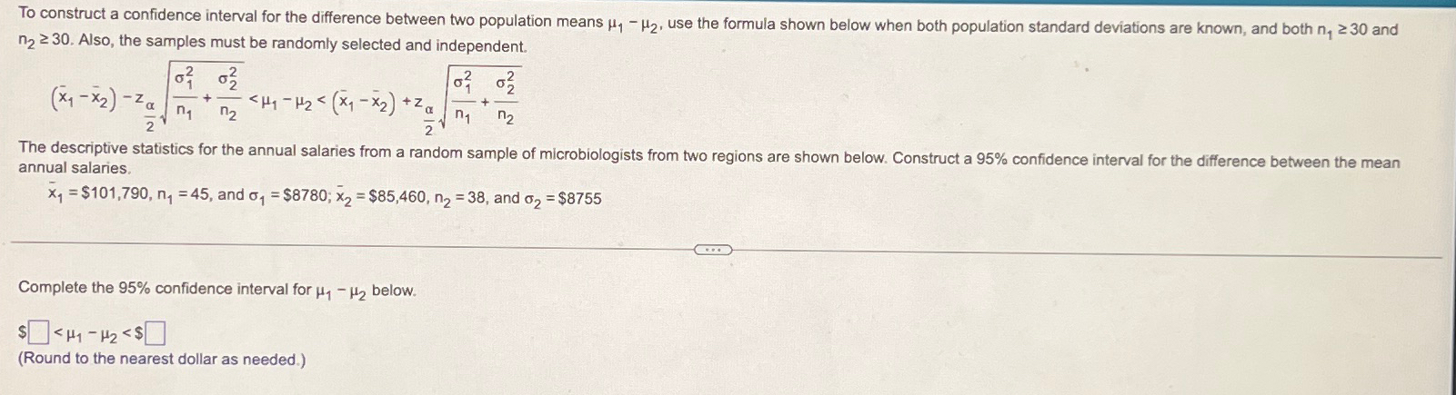 Solved To construct a confidence interval for the difference | Chegg.com