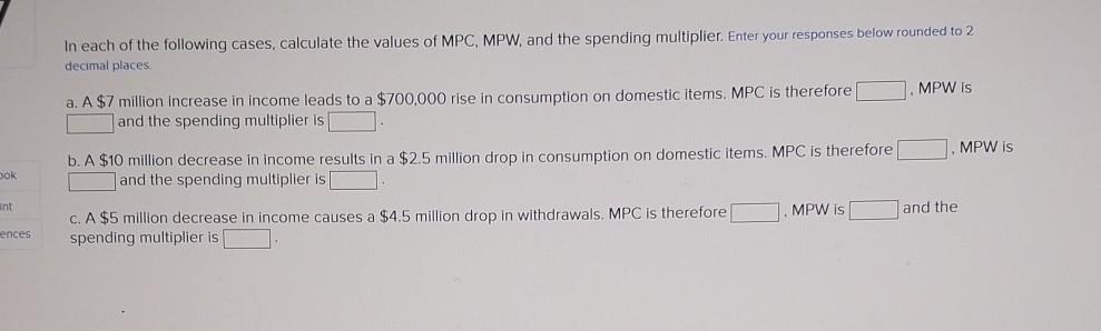 Solved In each of the following cases, calculate the values | Chegg.com