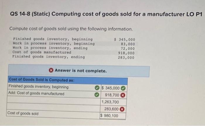 Solved QS 14-8 (Static) Computing cost of goods sold for a | Chegg.com