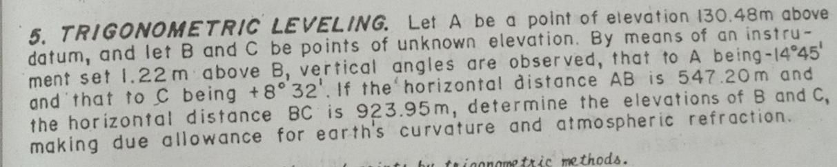 Solved 12. TRIGONOMETRIC LEVELING. Two points, A & B, are | Chegg.com