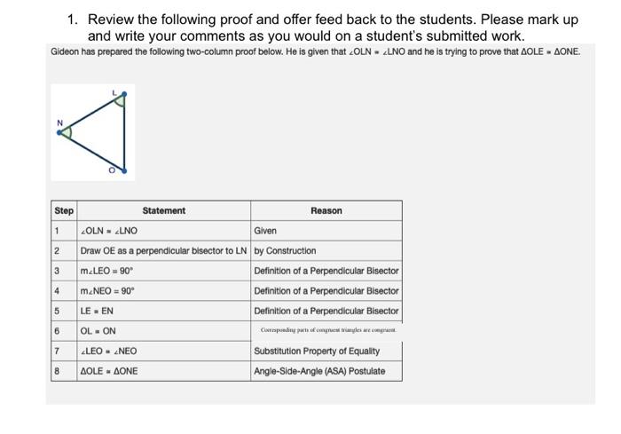 Solved 1. Review the following proof and offer feed back to | Chegg.com