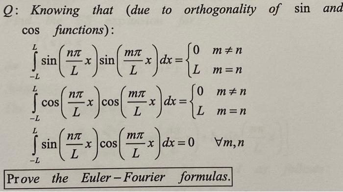 Solved Q: Knowing that (due to orthogonality of sin and cos | Chegg.com
