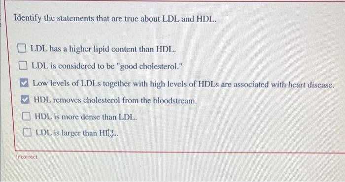 Solved Identify the statements that are true about LDL and | Chegg.com