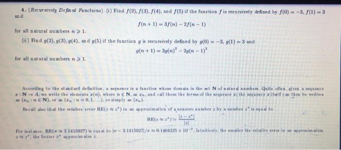 Solved and 4. (Recursively Defined functions) Find (2), | Chegg.com