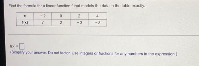 Solved Find the formula for a linear function f that models | Chegg.com