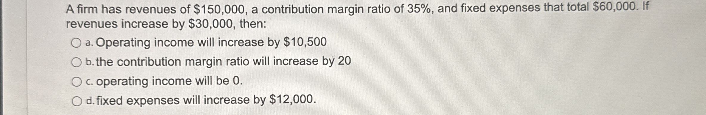 Solved A firm has revenues of $150,000, ﻿a contribution | Chegg.com