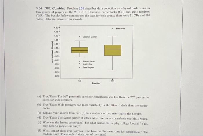 Solved 3.66. NFL Combine Problem 3.55 describes data | Chegg.com