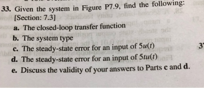 Solved 33. Given the system in Figure P7.9, find the | Chegg.com