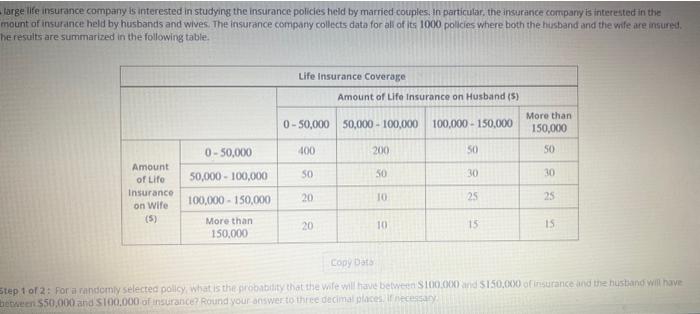 Solved large life insurance company is interested in | Chegg.com