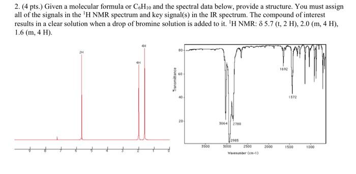 Solved 2. (4 pts.) Given a molecular formula or C6H10 and | Chegg.com