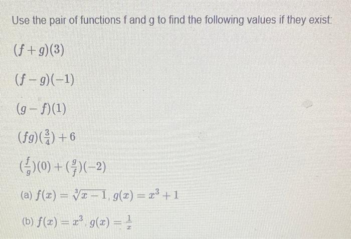 Solved Use the pair of functions fand g to find the | Chegg.com