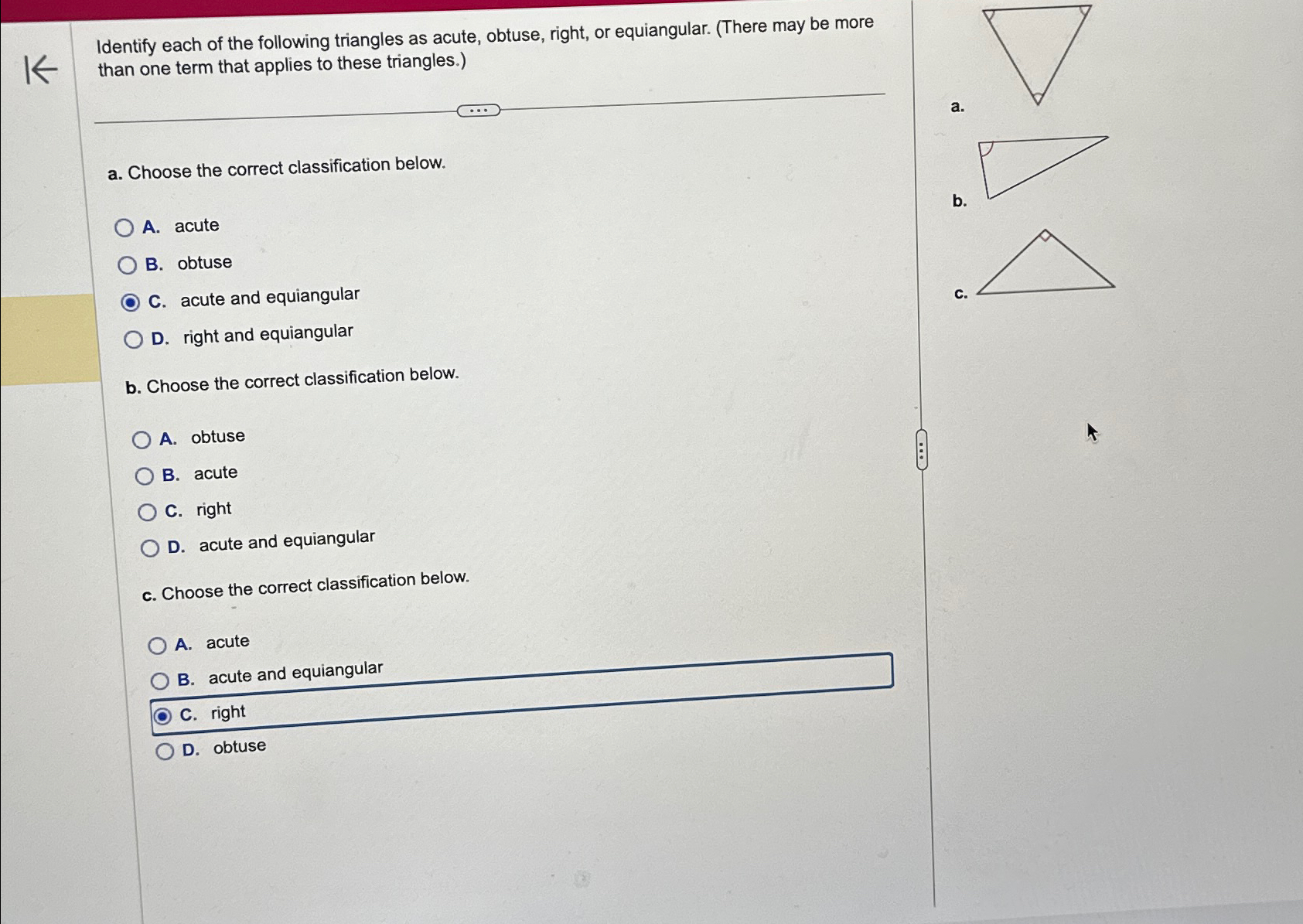 Solved Identify each of the following triangles as acute, | Chegg.com