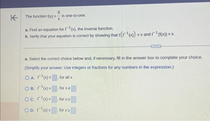 Solved The function f(x)=x8 is one-to-one. a. Find an | Chegg.com
