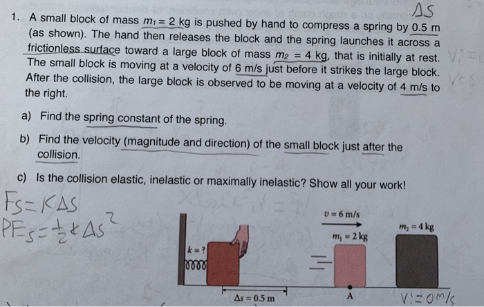 Solved As 1. A small block of mass m1 = 2 kg is pushed by | Chegg.com