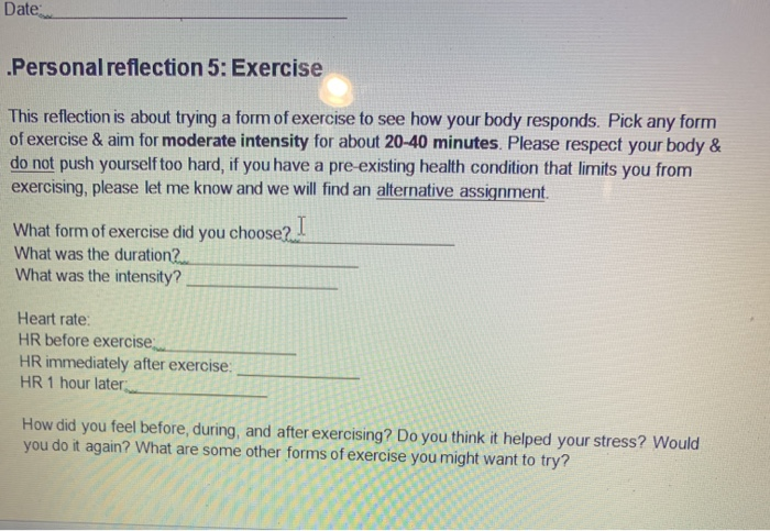 Solved Date .Personal reflection 5: Exercise This reflection | Chegg.com
