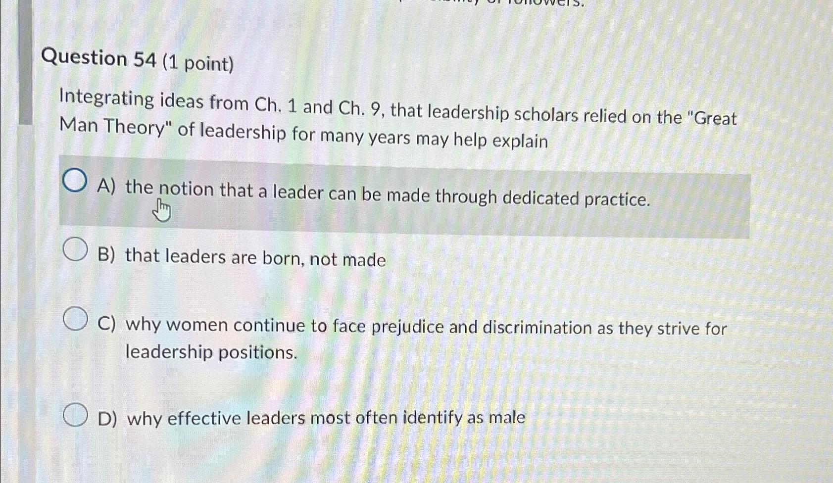 Solved Question 54 (1 ﻿point)Integrating ideas from Ch. 1 | Chegg.com