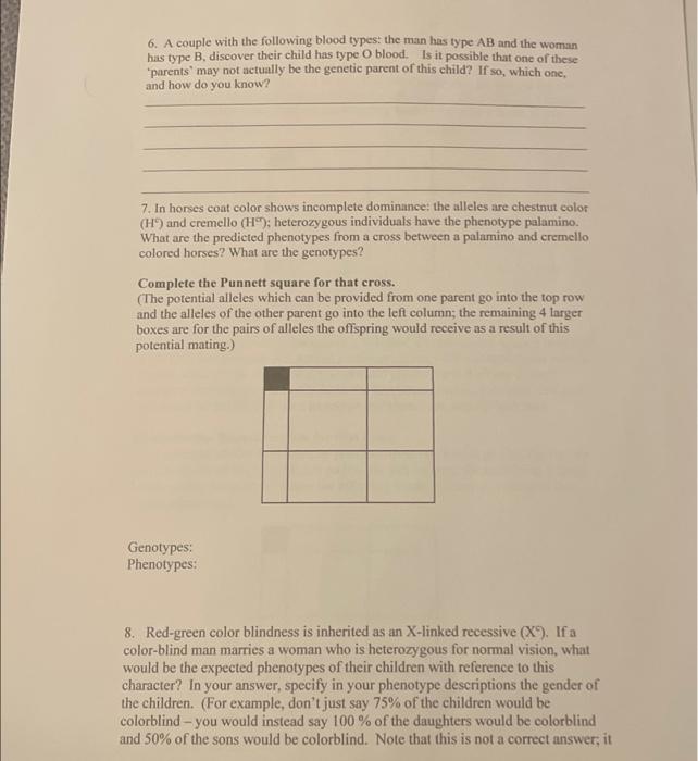 Solved 6. A couple with the following blood types: the man | Chegg.com
