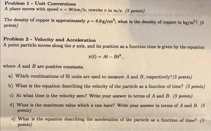 Solved Problem 1 - Unit Conversions A plane moves with speed | Chegg.com