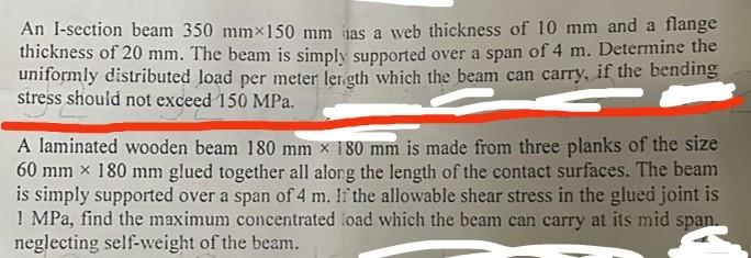 Solved An I-section beam 350 mm×150 mm las a web thickness | Chegg.com