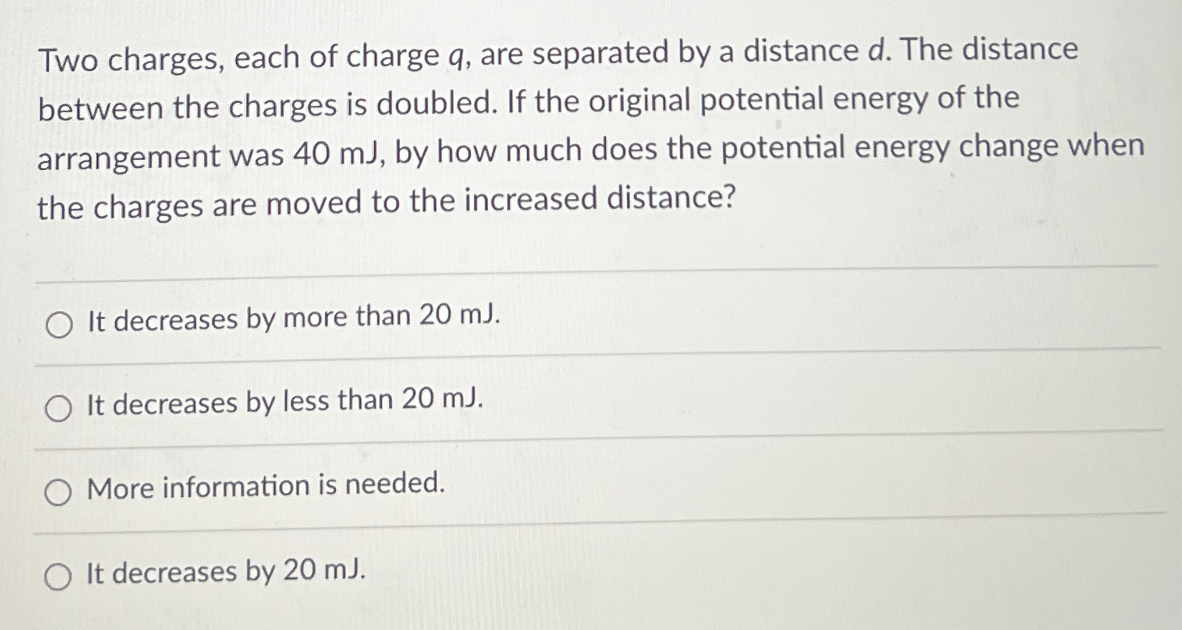 Solved Two charges, each of charge q, ﻿are separated by a | Chegg.com