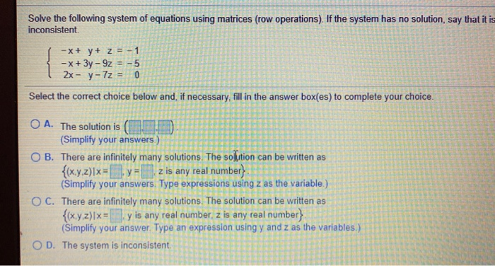 Solved Solve the following system of equations using | Chegg.com